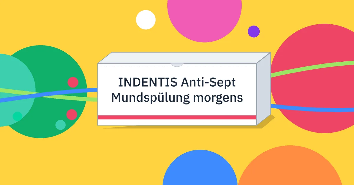 Symbolbild: Packung mit der Aufschrift INDENTIS Anti-Sept Mundspülung morgens (PZN 20187288) – Verfügbarkeit und Bezug in Apotheken in Frankfurt am Main