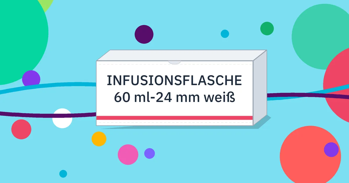 Symbolbild: Packung mit der Aufschrift INFUSIONSFLASCHE 60 ml-24 mm weiß (PZN 18015031) – Verfügbarkeit und Bezug in Apotheken in Frankfurt am Main