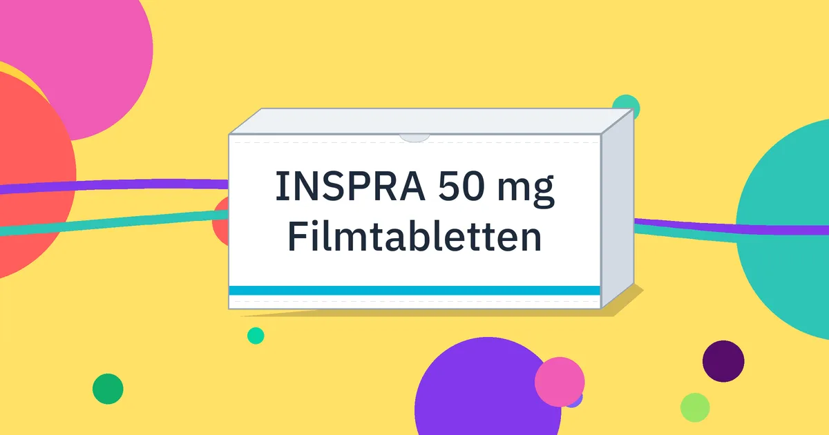 Symbolbild: Packung mit der Aufschrift INSPRA 50 mg Filmtabletten (PZN 04511128) – Verfügbarkeit und Bezug in Apotheken in Frankfurt am Main