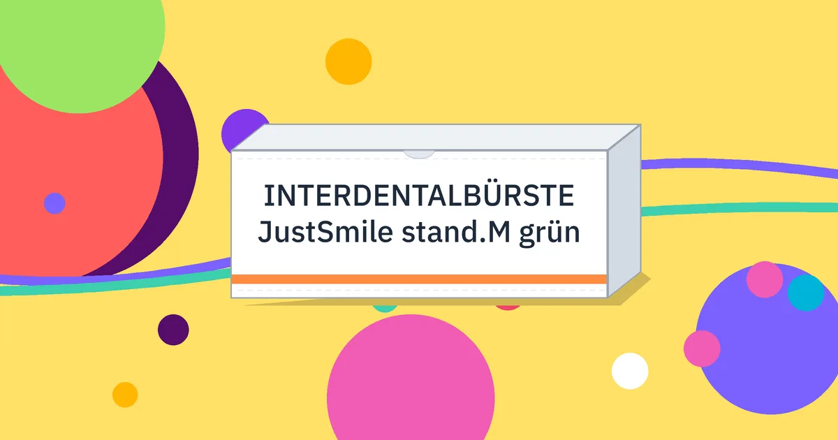 Symbolbild: Packung mit der Aufschrift INTERDENTALBÜRSTE JustSmile stand.M grün (PZN 09768493) – Verfügbarkeit und Bezug in Apotheken in Frankfurt am Main