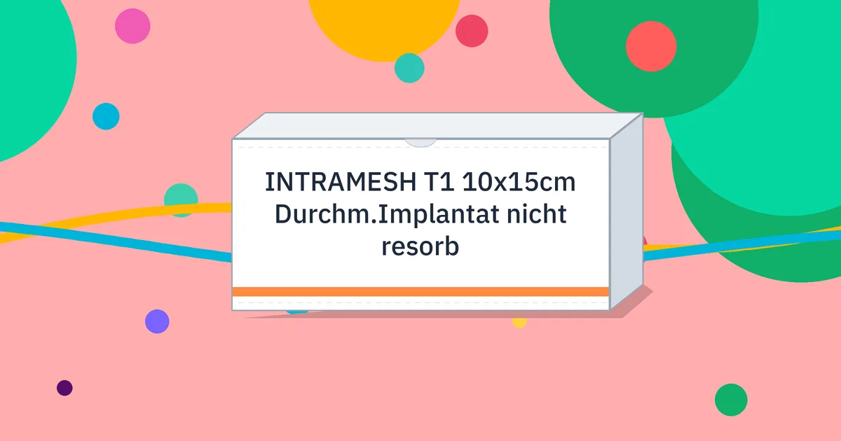 Symbolbild: Packung mit der Aufschrift INTRAMESH T1 10x15cm Durchm.Implantat nicht resorb (PZN 19504973) – Verfügbarkeit und Bezug in Apotheken in Frankfurt am Main