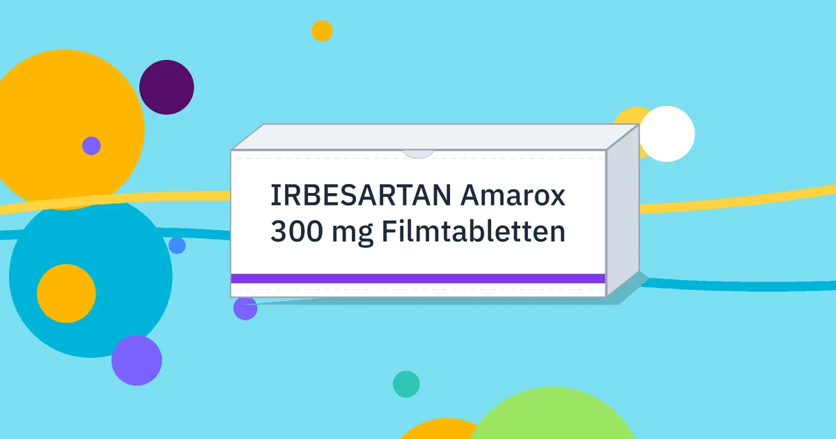 Symbolbild: Packung mit der Aufschrift IRBESARTAN Amarox 300 mg Filmtabletten (PZN 18660429) – Verfügbarkeit und Bezug in Apotheken in Frankfurt am Main