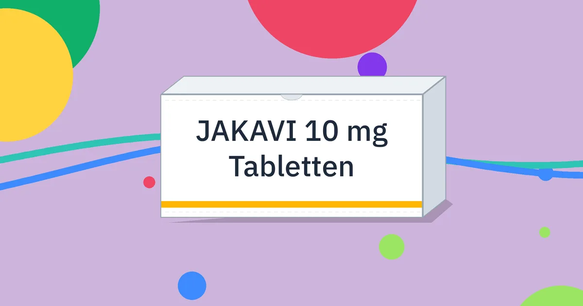 Symbolbild: Packung mit der Aufschrift JAKAVI 10 mg Tabletten (PZN 10753686) – Verfügbarkeit und Bezug in Apotheken in Frankfurt am Main