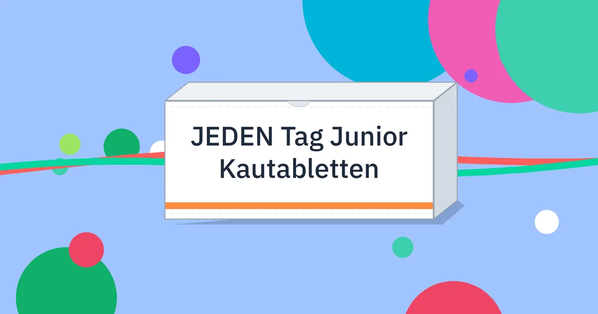 Symbolbild: Packung mit der Aufschrift JEDEN Tag Junior Kautabletten (PZN 17966190) – Verfügbarkeit und Bezug in Apotheken in Frankfurt am Main
