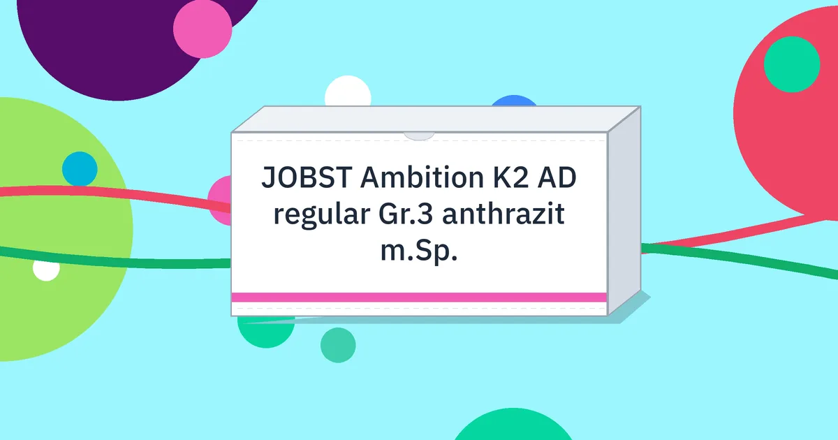Symbolbild: Packung mit der Aufschrift JOBST Ambition K2 AD regular Gr.3 anthrazit m.Sp. (PZN 11020856) – Verfügbarkeit und Bezug in Apotheken in Frankfurt am Main