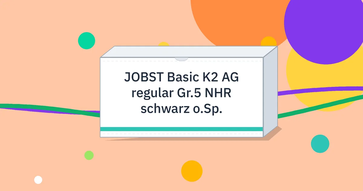Symbolbild: Packung mit der Aufschrift JOBST Basic K2 AG regular Gr.5 NHR schwarz o.Sp. (PZN 15311616) – Verfügbarkeit und Bezug in Apotheken in Frankfurt am Main