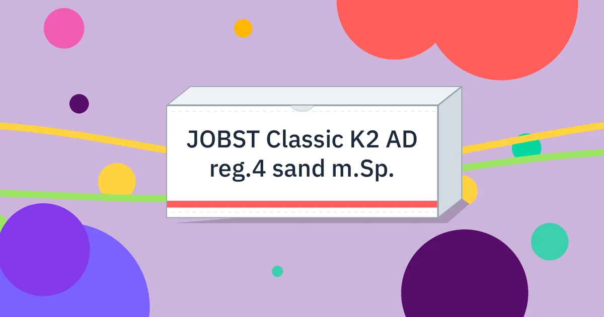 Symbolbild: Packung mit der Aufschrift JOBST Classic K2 AD reg.4 sand m.Sp. (PZN 10726117) – Verfügbarkeit und Bezug in Apotheken in Frankfurt am Main