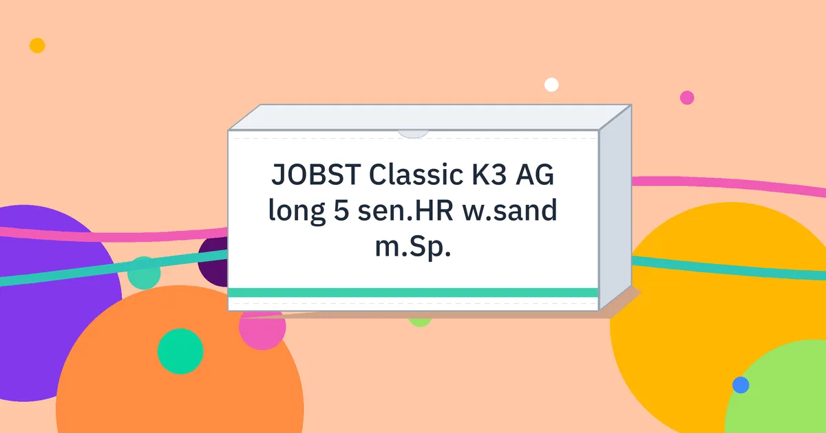 Symbolbild: Packung mit der Aufschrift JOBST Classic K3 AG long 5 sen.HR w.sand m.Sp. (PZN 17958635) – Verfügbarkeit und Bezug in Apotheken in Frankfurt am Main