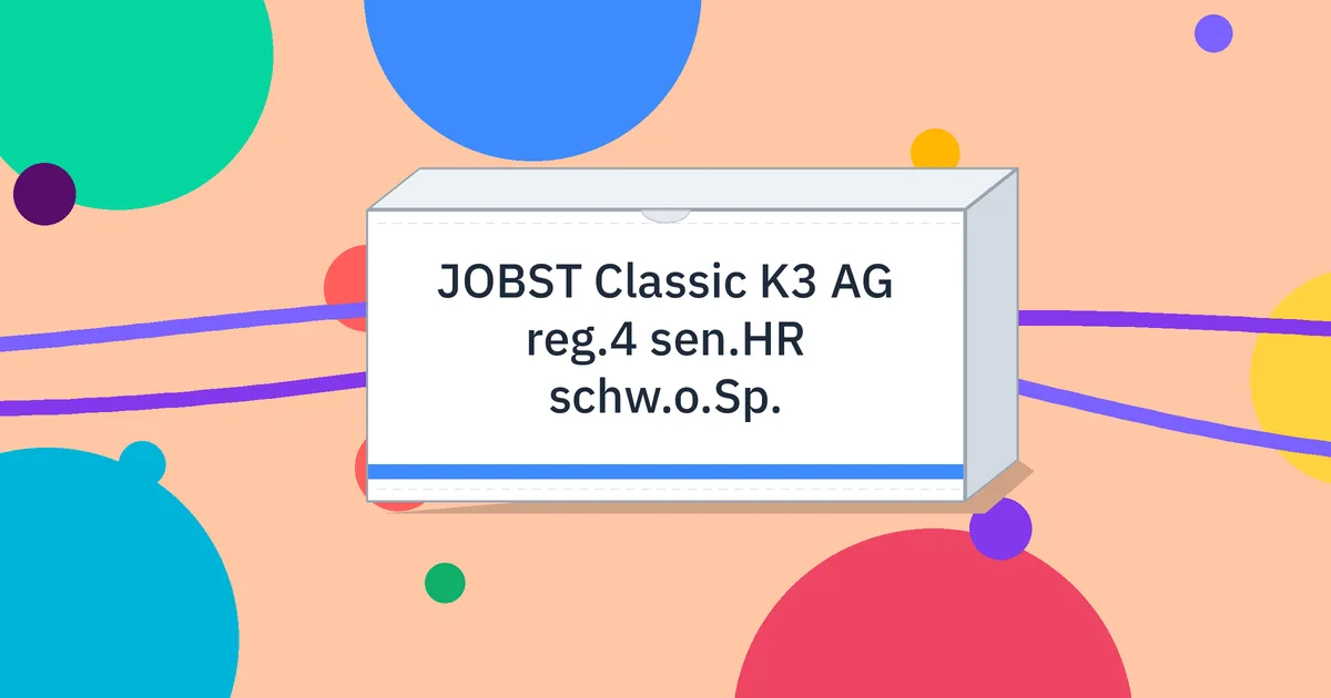 Symbolbild: Packung mit der Aufschrift JOBST Classic K3 AG reg.4 sen.HR schw.o.Sp. (PZN 17957104) – Verfügbarkeit und Bezug in Apotheken in Frankfurt am Main