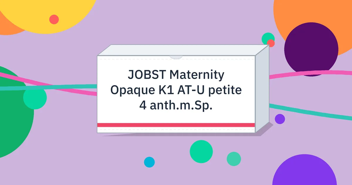 Symbolbild: Packung mit der Aufschrift JOBST Maternity Opaque K1 AT-U petite 4 anth.m.Sp. (PZN 15855434) – Verfügbarkeit und Bezug in Apotheken in Frankfurt am Main