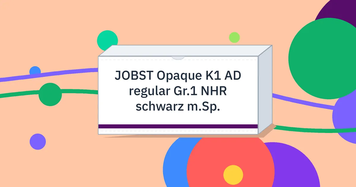 Symbolbild: Packung mit der Aufschrift JOBST Opaque K1 AD regular Gr.1 NHR schwarz m.Sp. (PZN 13081371) – Verfügbarkeit und Bezug in Apotheken in Frankfurt am Main
