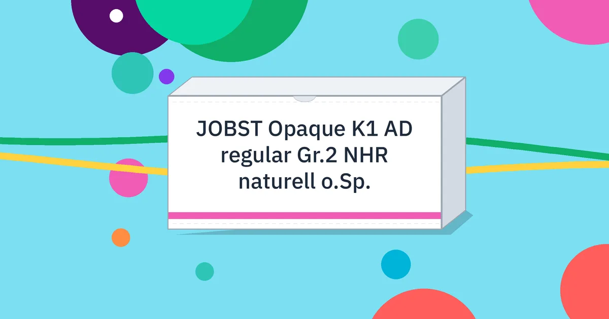 Symbolbild: Packung mit der Aufschrift JOBST Opaque K1 AD regular Gr.2 NHR naturell o.Sp. (PZN 13082614) – Verfügbarkeit und Bezug in Apotheken in Frankfurt am Main