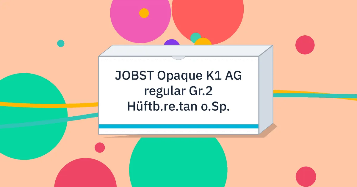 Symbolbild: Packung mit der Aufschrift JOBST Opaque K1 AG regular Gr.2 Hüftb.re.tan o.Sp. (PZN 16272367) – Verfügbarkeit und Bezug in Apotheken in Frankfurt am Main