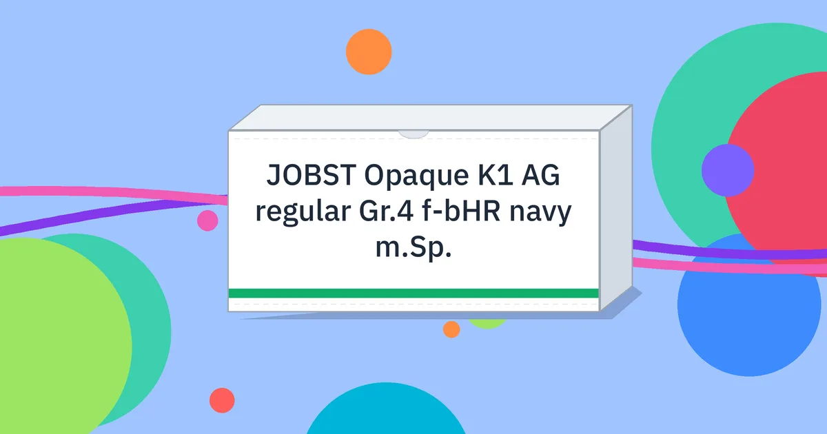 Symbolbild: Packung mit der Aufschrift JOBST Opaque K1 AG regular Gr.4 f-bHR navy m.Sp. (PZN 13090625) – Verfügbarkeit und Bezug in Apotheken in Frankfurt am Main