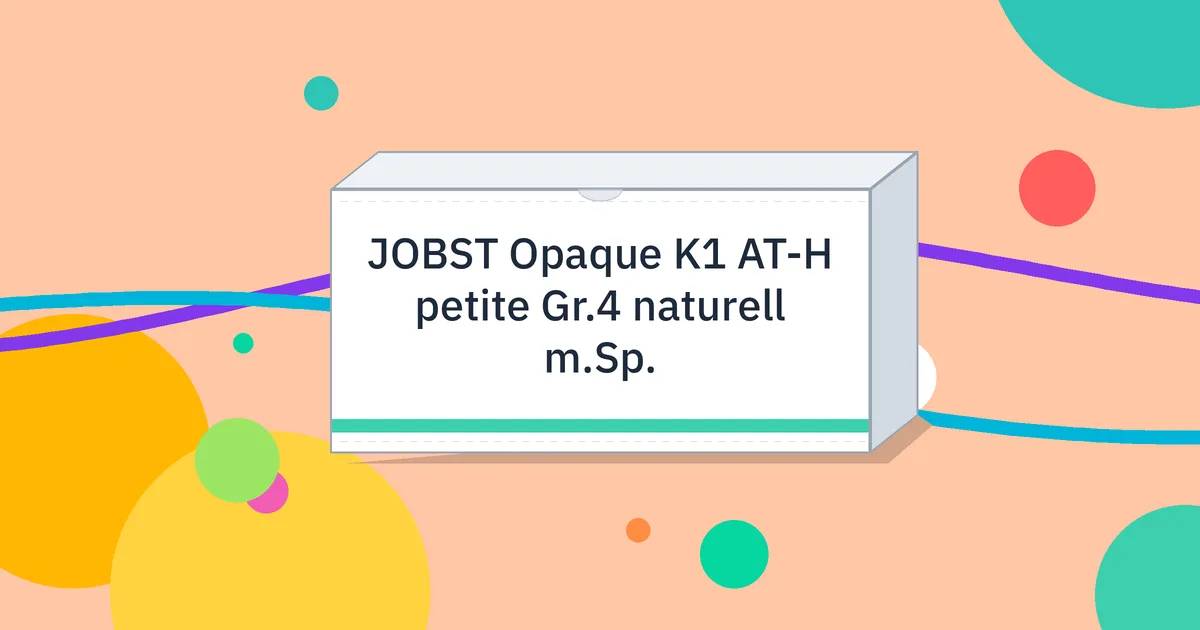 Symbolbild: Packung mit der Aufschrift JOBST Opaque K1 AT-H petite Gr.4 naturell m.Sp. (PZN 13102021) – Verfügbarkeit und Bezug in Apotheken in Frankfurt am Main