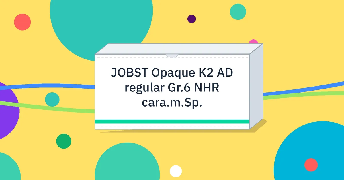 Symbolbild: Packung mit der Aufschrift JOBST Opaque K2 AD regular Gr.6 NHR cara.m.Sp. (PZN 13110457) – Verfügbarkeit und Bezug in Apotheken in Frankfurt am Main