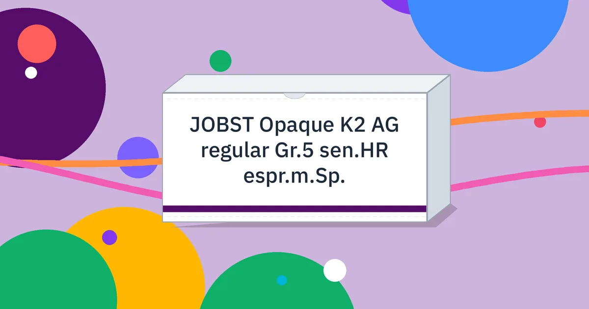 Symbolbild: Packung mit der Aufschrift JOBST Opaque K2 AG regular Gr.5 sen.HR espr.m.Sp. (PZN 16282443) – Verfügbarkeit und Bezug in Apotheken in Frankfurt am Main