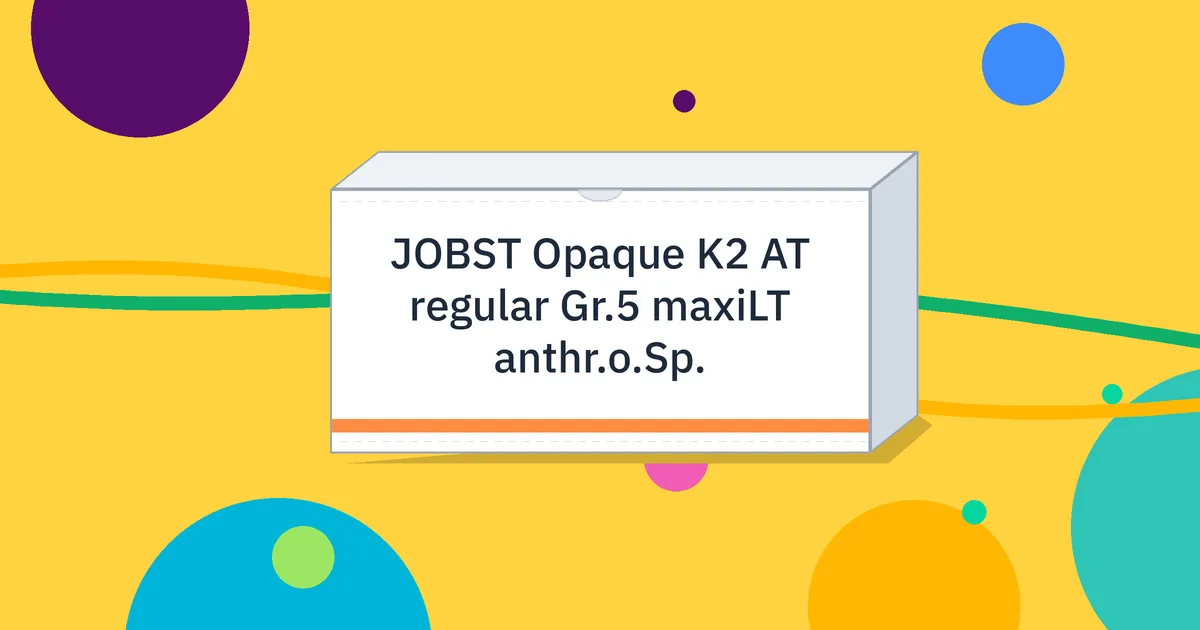 Symbolbild: Packung mit der Aufschrift JOBST Opaque K2 AT regular Gr.5 maxiLT anthr.o.Sp. (PZN 16290454) – Verfügbarkeit und Bezug in Apotheken in Frankfurt am Main