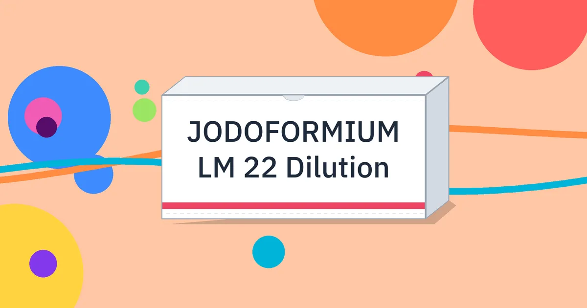 Symbolbild: Packung mit der Aufschrift JODOFORMIUM LM 22 Dilution (PZN 13563354) – Verfügbarkeit und Bezug in Apotheken in Frankfurt am Main