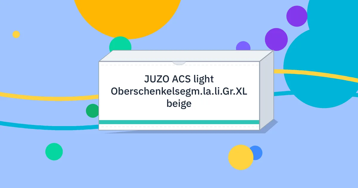Symbolbild: Packung mit der Aufschrift JUZO ACS light Oberschenkelsegm.la.li.Gr.XL beige (PZN 13885796) – Verfügbarkeit und Bezug in Apotheken in Frankfurt am Main