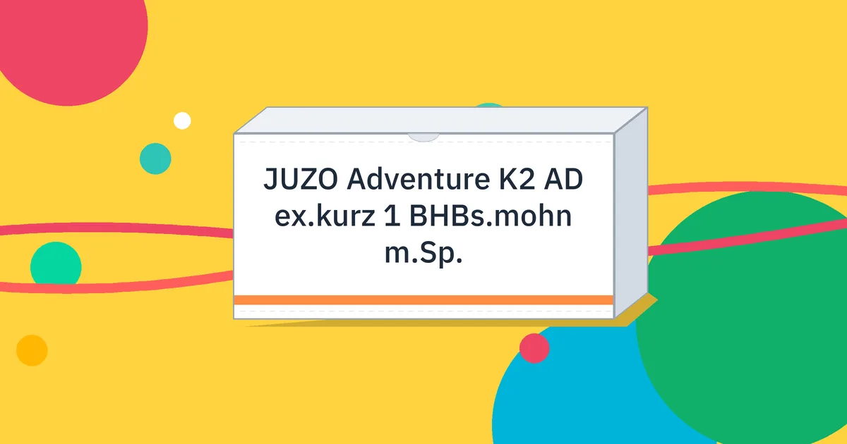 Symbolbild: Packung mit der Aufschrift JUZO Adventure K2 AD ex.kurz 1 BHBs.mohn m.Sp. (PZN 15498075) – Verfügbarkeit und Bezug in Apotheken in Frankfurt am Main
