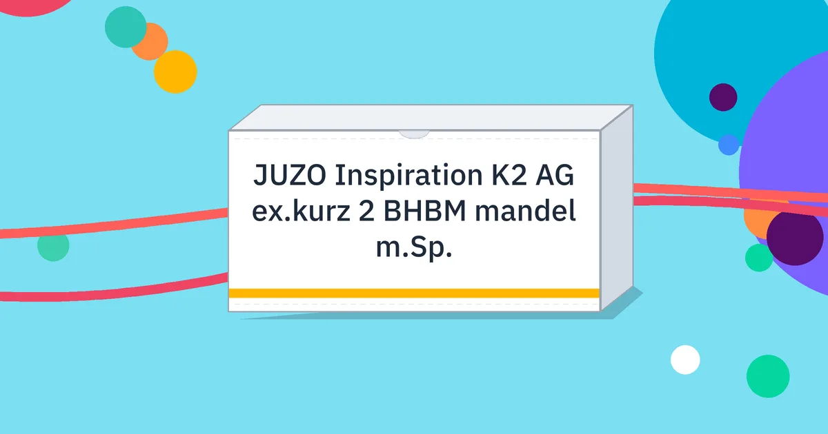 Symbolbild: Packung mit der Aufschrift JUZO Inspiration K2 AG ex.kurz 2 BHBM mandel m.Sp. (PZN 14876227) – Verfügbarkeit und Bezug in Apotheken in Frankfurt am Main