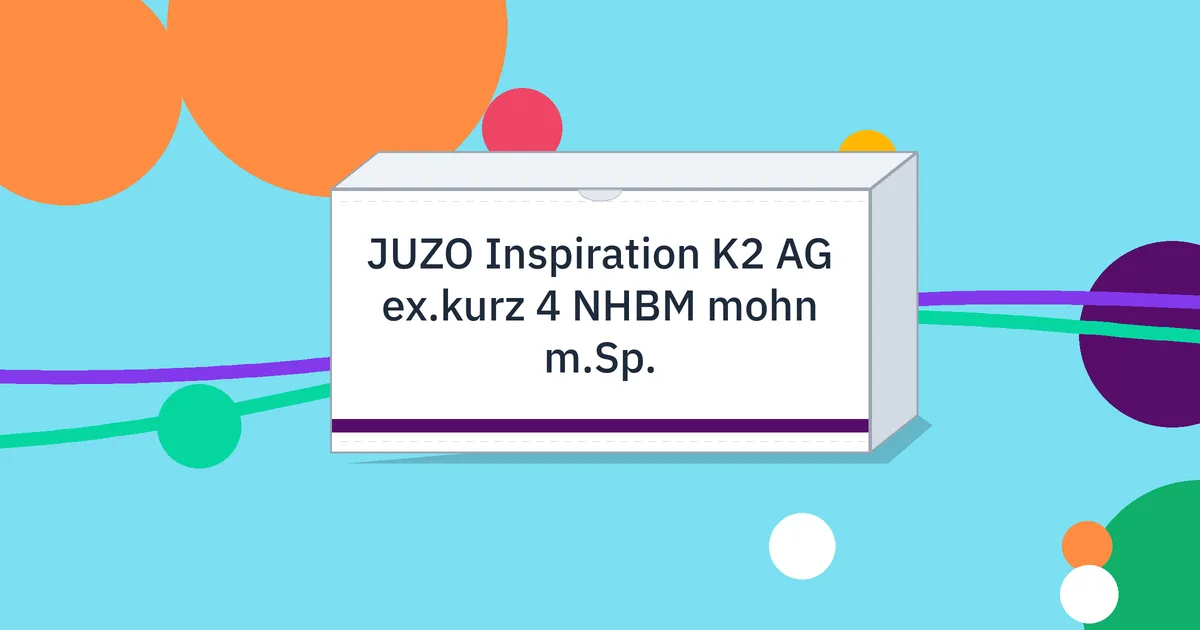 Symbolbild: Packung mit der Aufschrift JUZO Inspiration K2 AG ex.kurz 4 NHBM mohn m.Sp. (PZN 14925090) – Verfügbarkeit und Bezug in Apotheken in Frankfurt am Main