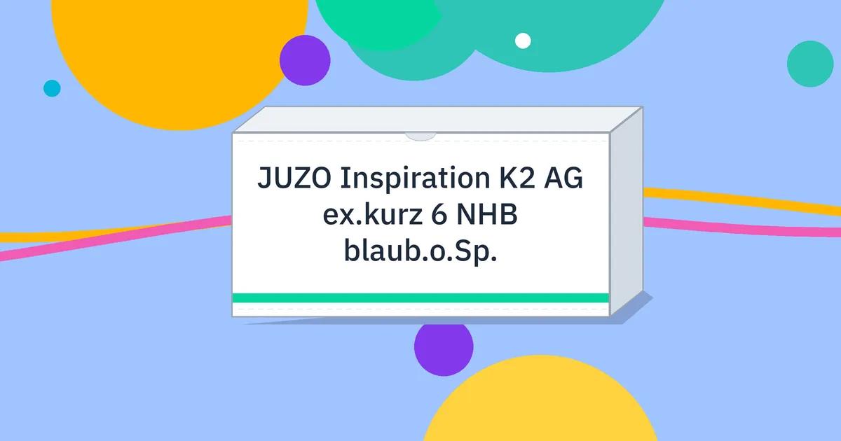 Symbolbild: Packung mit der Aufschrift JUZO Inspiration K2 AG ex.kurz 6 NHB blaub.o.Sp. (PZN 14952075) – Verfügbarkeit und Bezug in Apotheken in Frankfurt am Main