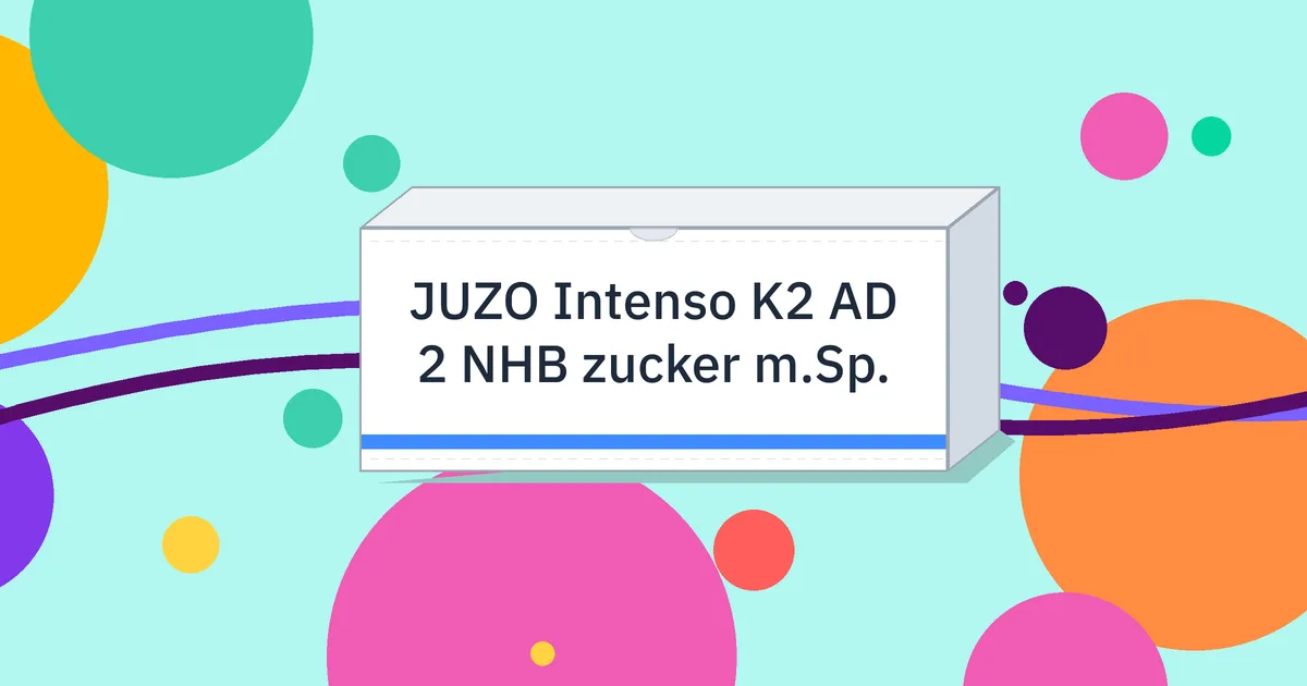 Symbolbild: Packung mit der Aufschrift JUZO Intenso K2 AD 2 NHB zucker m.Sp. (PZN 18609569) – Verfügbarkeit und Bezug in Apotheken in Frankfurt am Main