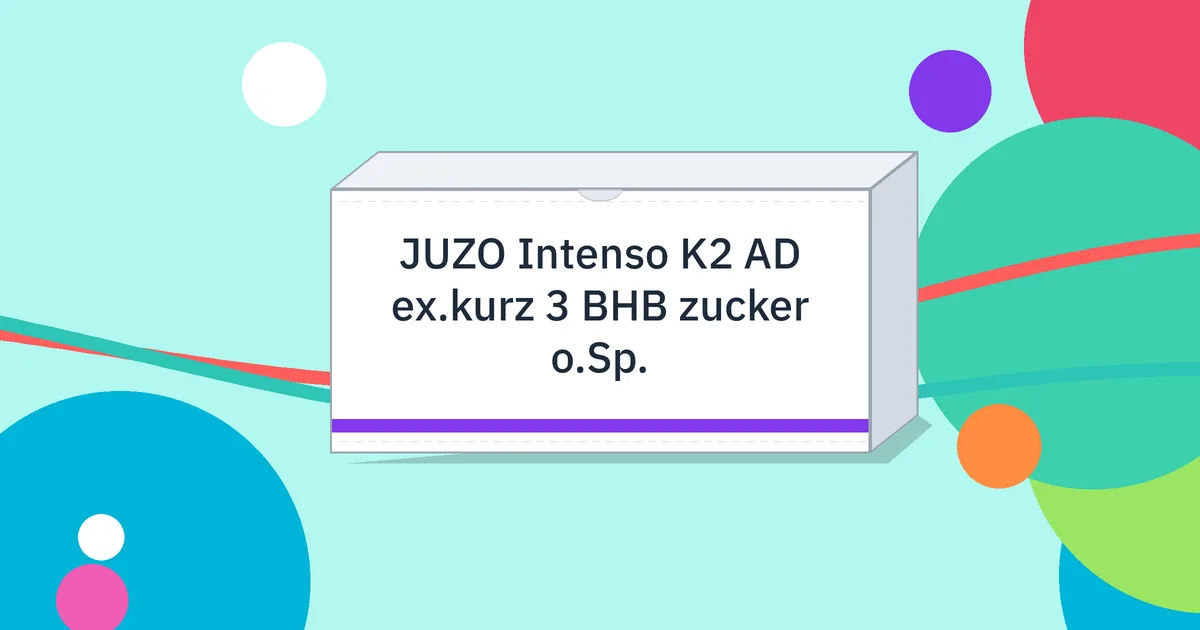 Symbolbild: Packung mit der Aufschrift JUZO Intenso K2 AD ex.kurz 3 BHB zucker o.Sp. (PZN 18625373) – Verfügbarkeit und Bezug in Apotheken in Frankfurt am Main