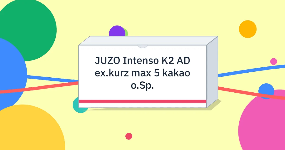 Symbolbild: Packung mit der Aufschrift JUZO Intenso K2 AD ex.kurz max 5 kakao o.Sp. (PZN 18617758) – Verfügbarkeit und Bezug in Apotheken in Frankfurt am Main