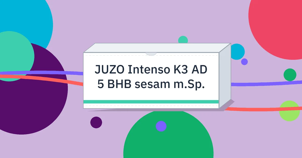 Symbolbild: Packung mit der Aufschrift JUZO Intenso K3 AD 5 BHB sesam m.Sp. (PZN 18634449) – Verfügbarkeit und Bezug in Apotheken in Frankfurt am Main