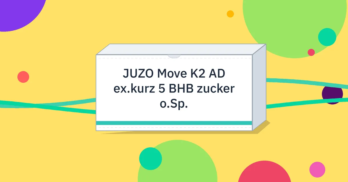 Symbolbild: Packung mit der Aufschrift JUZO Move K2 AD ex.kurz 5 BHB zucker o.Sp. (PZN 18510871) – Verfügbarkeit und Bezug in Apotheken in Frankfurt am Main