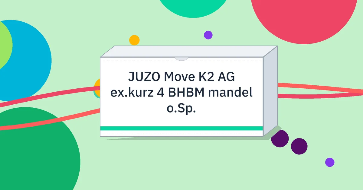 Symbolbild: Packung mit der Aufschrift JUZO Move K2 AG ex.kurz 4 BHBM mandel o.Sp. (PZN 16648387) – Verfügbarkeit und Bezug in Apotheken in Frankfurt am Main