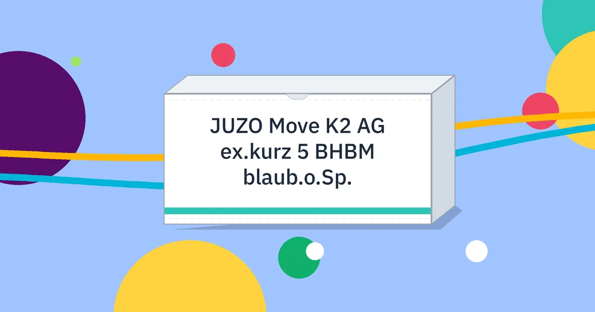 Symbolbild: Packung mit der Aufschrift JUZO Move K2 AG ex.kurz 5 BHBM blaub.o.Sp. (PZN 18566104) – Verfügbarkeit und Bezug in Apotheken in Frankfurt am Main