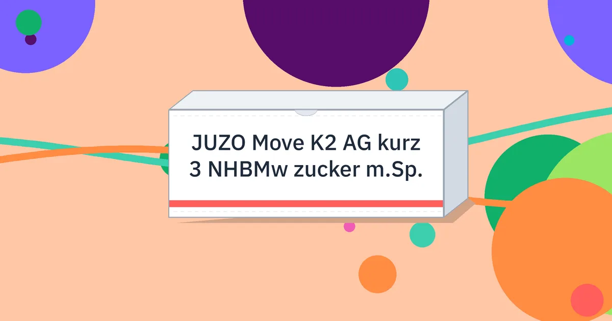 Symbolbild: Packung mit der Aufschrift JUZO Move K2 AG kurz 3 NHBMw zucker m.Sp. (PZN 18527400) – Verfügbarkeit und Bezug in Apotheken in Frankfurt am Main