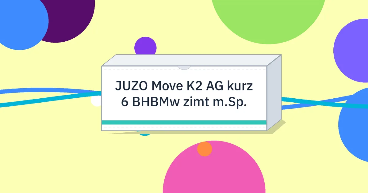 Symbolbild: Packung mit der Aufschrift JUZO Move K2 AG kurz 6 BHBMw zimt m.Sp. (PZN 18528859) – Verfügbarkeit und Bezug in Apotheken in Frankfurt am Main