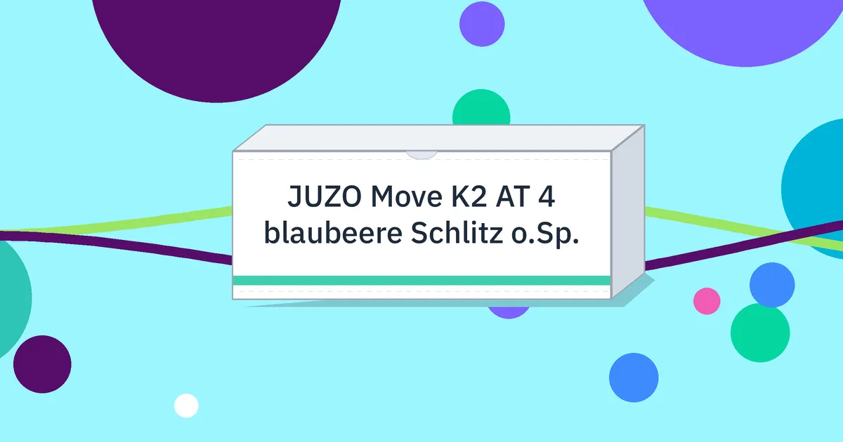 Symbolbild: Packung mit der Aufschrift JUZO Move K2 AT 4 blaubeere Schlitz o.Sp. (PZN 20670317) – Verfügbarkeit und Bezug in Apotheken in Frankfurt am Main