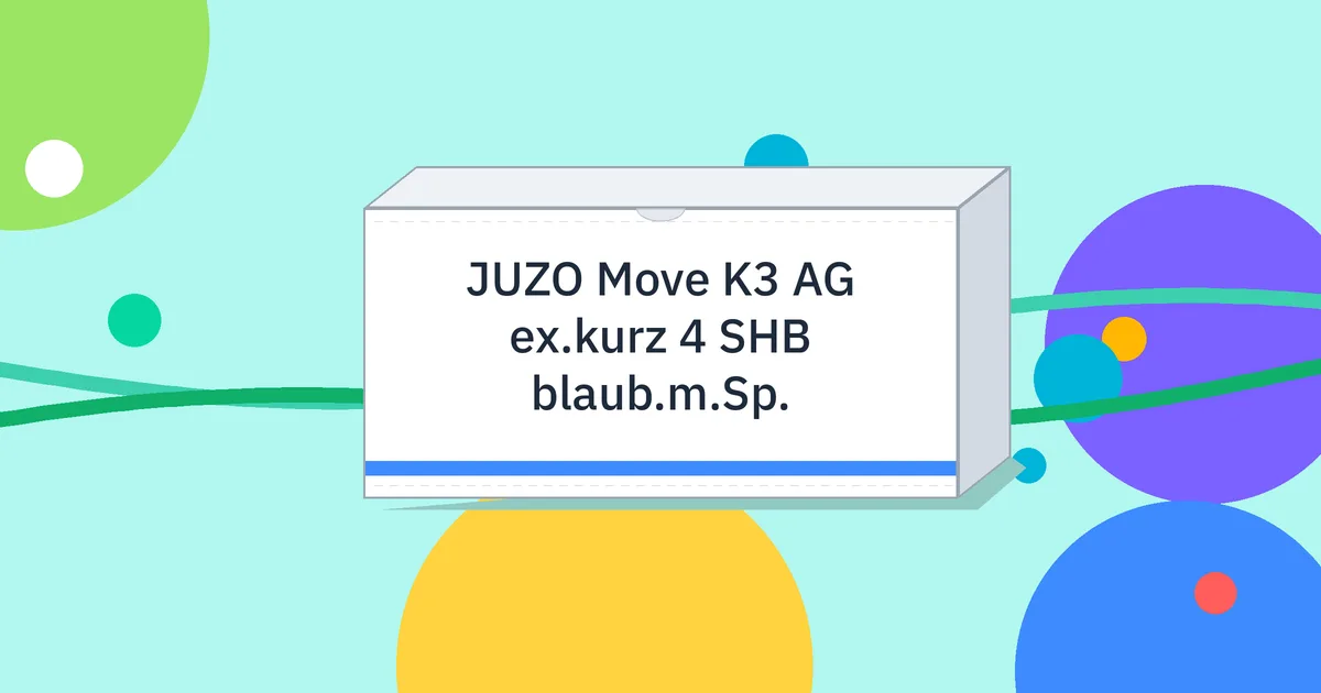 Symbolbild: Packung mit der Aufschrift JUZO Move K3 AG ex.kurz 4 SHB blaub.m.Sp. (PZN 18595198) – Verfügbarkeit und Bezug in Apotheken in Frankfurt am Main