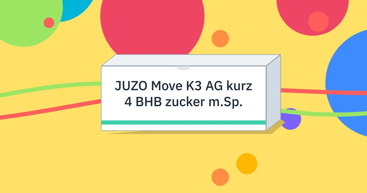 Symbolbild: Packung mit der Aufschrift JUZO Move K3 AG kurz 4 BHB zucker m.Sp. (PZN 18579526) – Verfügbarkeit und Bezug in Apotheken in Frankfurt am Main