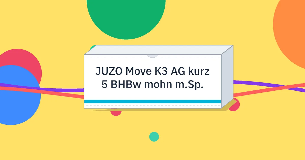 Symbolbild: Packung mit der Aufschrift JUZO Move K3 AG kurz 5 BHBw mohn m.Sp. (PZN 18591734) – Verfügbarkeit und Bezug in Apotheken in Frankfurt am Main