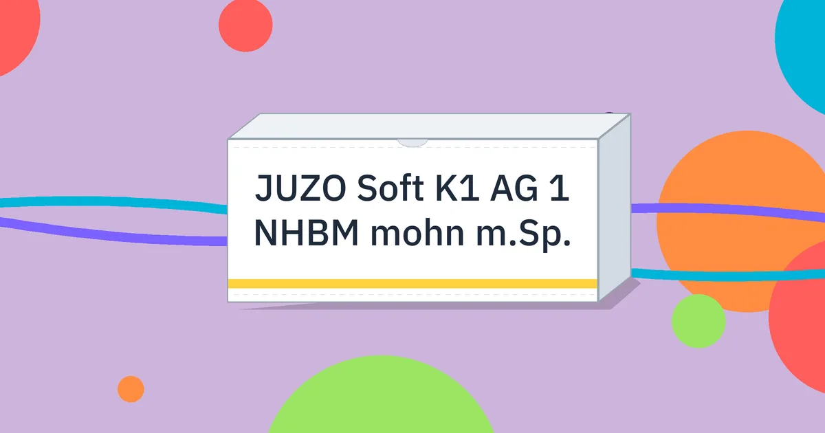 Symbolbild: Packung mit der Aufschrift JUZO Soft K1 AG 1 NHBM mohn m.Sp. (PZN 14999102) – Verfügbarkeit und Bezug in Apotheken in Frankfurt am Main