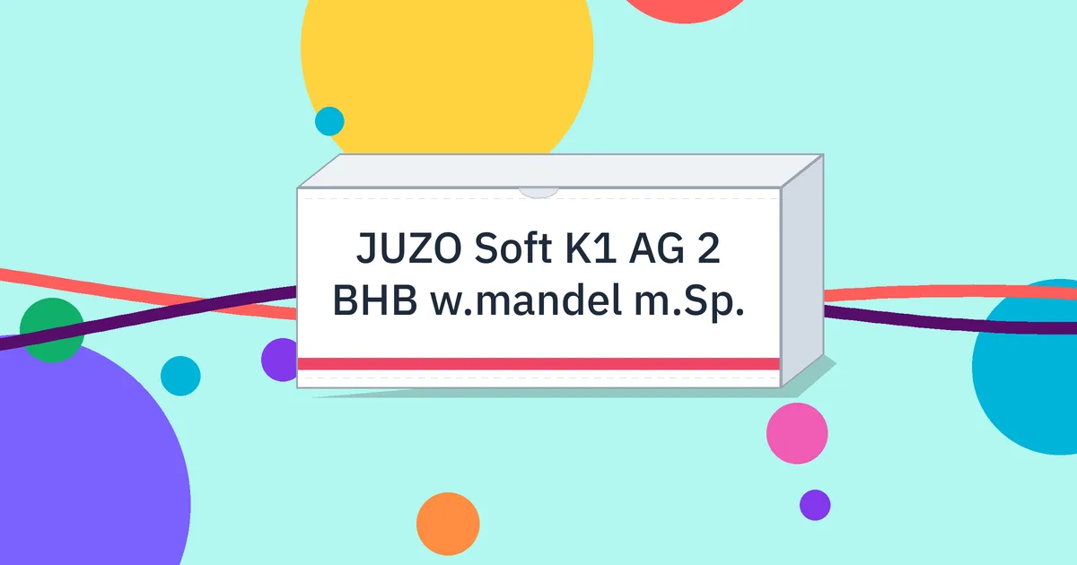 Symbolbild: Packung mit der Aufschrift JUZO Soft K1 AG 2 BHB w.mandel m.Sp. (PZN 14836966) – Verfügbarkeit und Bezug in Apotheken in Frankfurt am Main