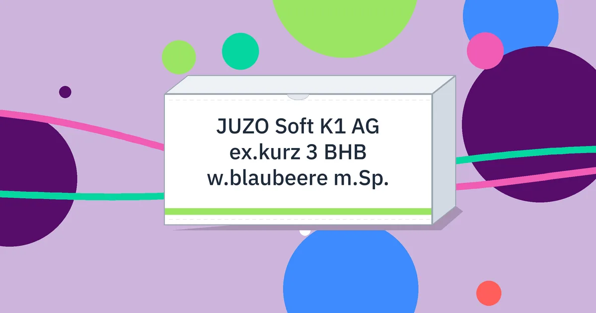 Symbolbild: Packung mit der Aufschrift JUZO Soft K1 AG ex.kurz 3 BHB w.blaubeere m.Sp. (PZN 14839539) – Verfügbarkeit und Bezug in Apotheken in Frankfurt am Main
