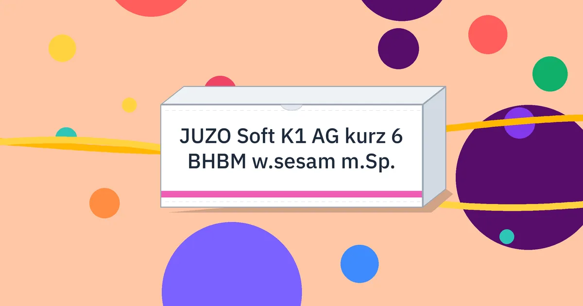 Symbolbild: Packung mit der Aufschrift JUZO Soft K1 AG kurz 6 BHBM w.sesam m.Sp. (PZN 14863532) – Verfügbarkeit und Bezug in Apotheken in Frankfurt am Main