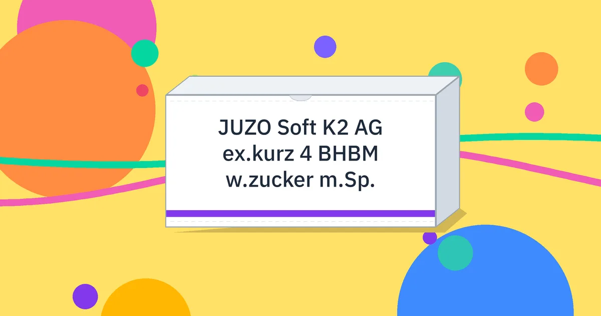 Symbolbild: Packung mit der Aufschrift JUZO Soft K2 AG ex.kurz 4 BHBM w.zucker m.Sp. (PZN 14867926) – Verfügbarkeit und Bezug in Apotheken in Frankfurt am Main
