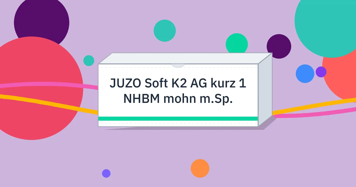 Symbolbild: Packung mit der Aufschrift JUZO Soft K2 AG kurz 1 NHBM mohn m.Sp. (PZN 15019689) – Verfügbarkeit und Bezug in Apotheken in Frankfurt am Main