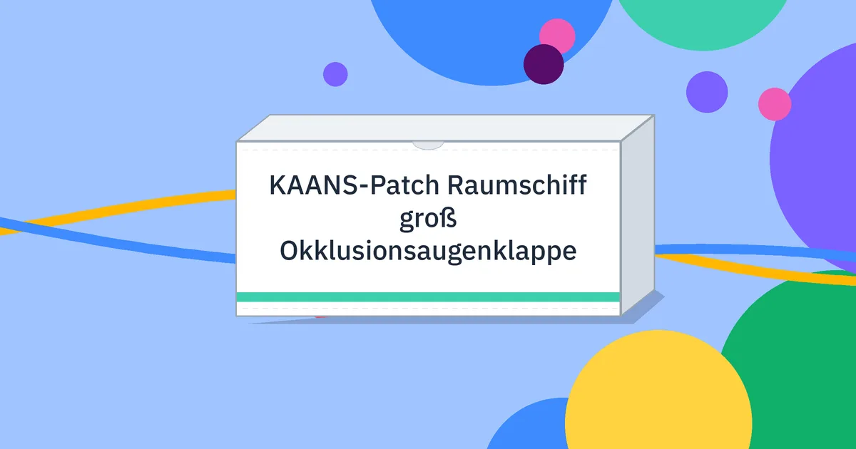 Symbolbild: Packung mit der Aufschrift KAANS-Patch Raumschiff groß Okklusionsaugenklappe (PZN 11102324) – Verfügbarkeit und Bezug in Apotheken in Frankfurt am Main