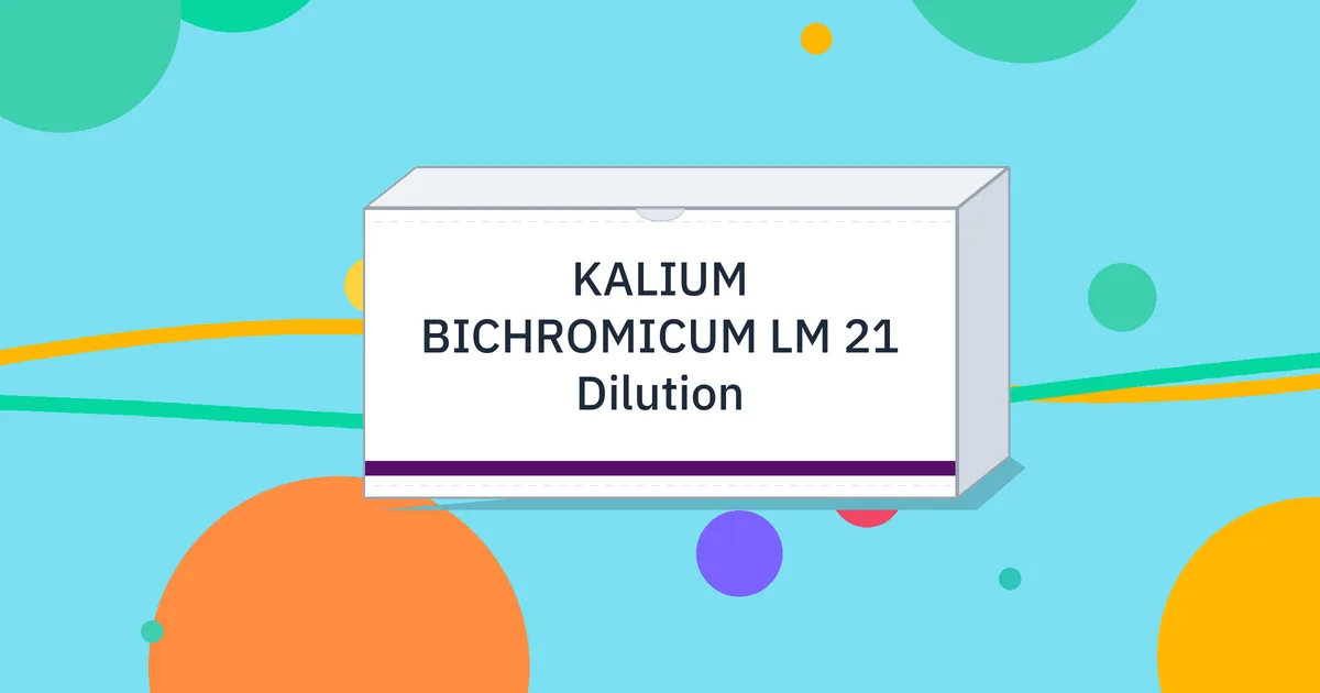 Symbolbild: Packung mit der Aufschrift KALIUM BICHROMICUM LM 21 Dilution (PZN 12917554) – Verfügbarkeit und Bezug in Apotheken in Frankfurt am Main