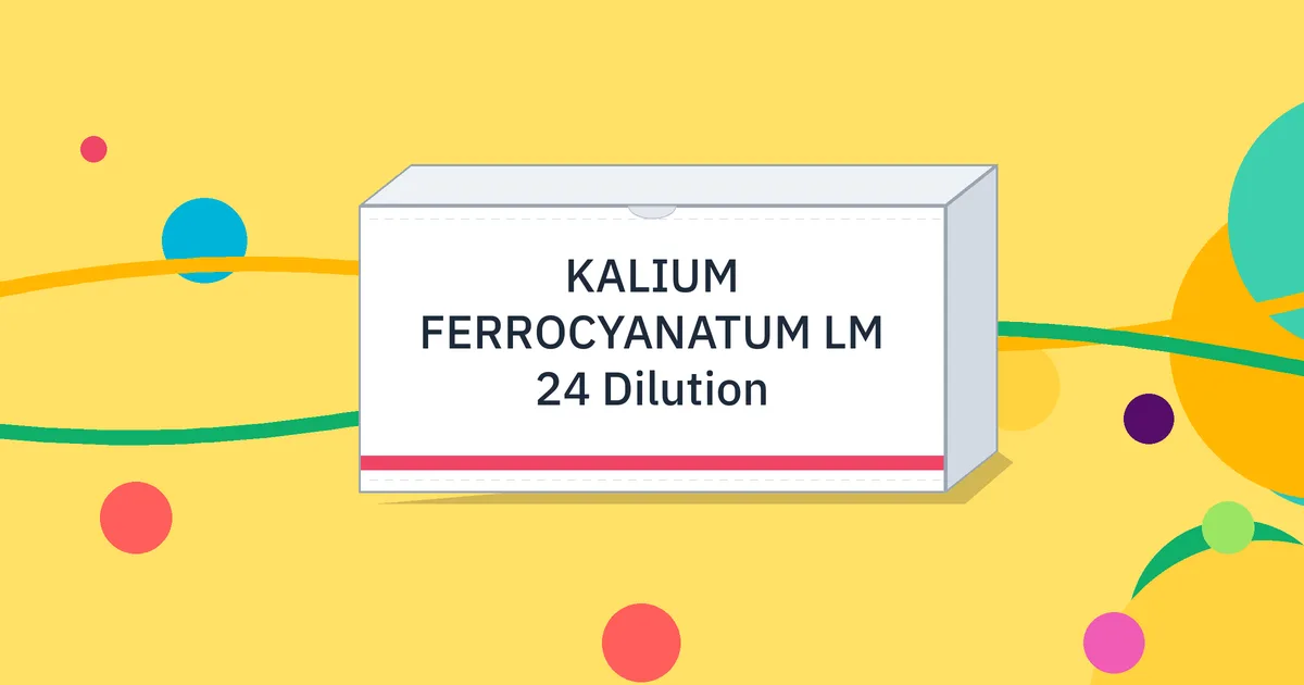 Symbolbild: Packung mit der Aufschrift KALIUM FERROCYANATUM LM 24 Dilution (PZN 12921165) – Verfügbarkeit und Bezug in Apotheken in Frankfurt am Main